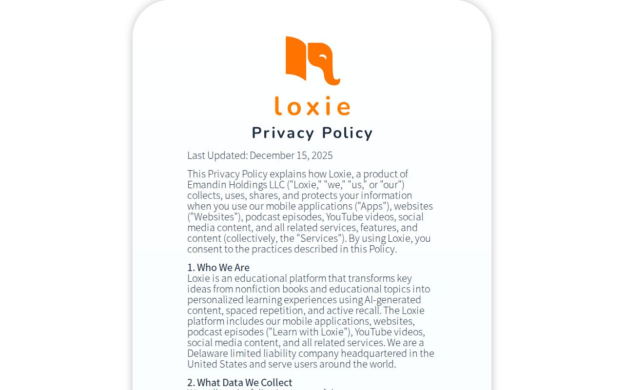Loxie Privacy Policy